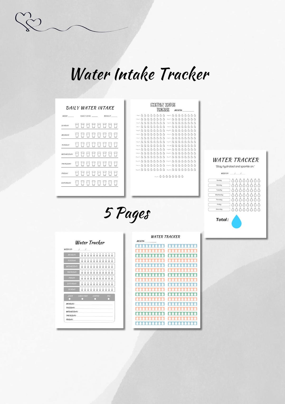Minimalist Water Intake Tracker, Daily, Weekly & Monthly Hydration Log ...