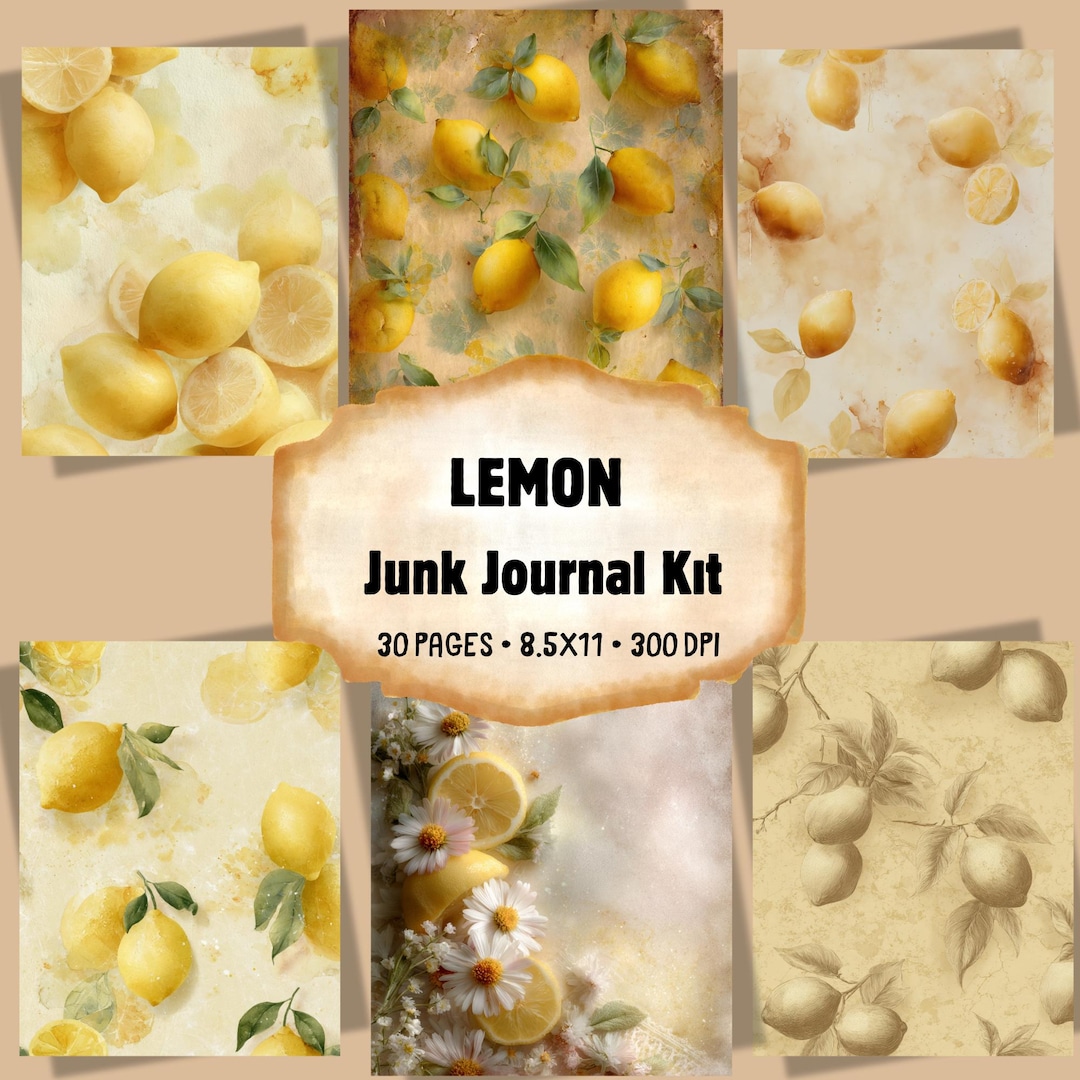 Lemon Junk Journal Kit: 30 Vintage Printable Scrapbook Pages (digital ...