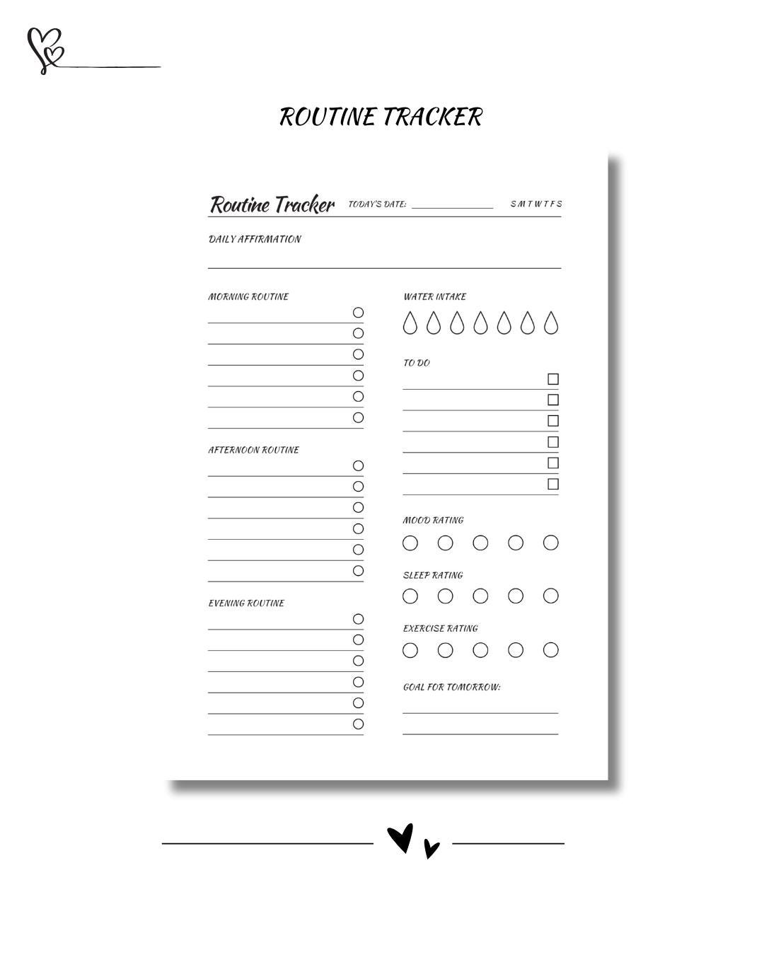 Minimalist Routine Tracker, Daily Affirmations, Water Intake, Mood and ...