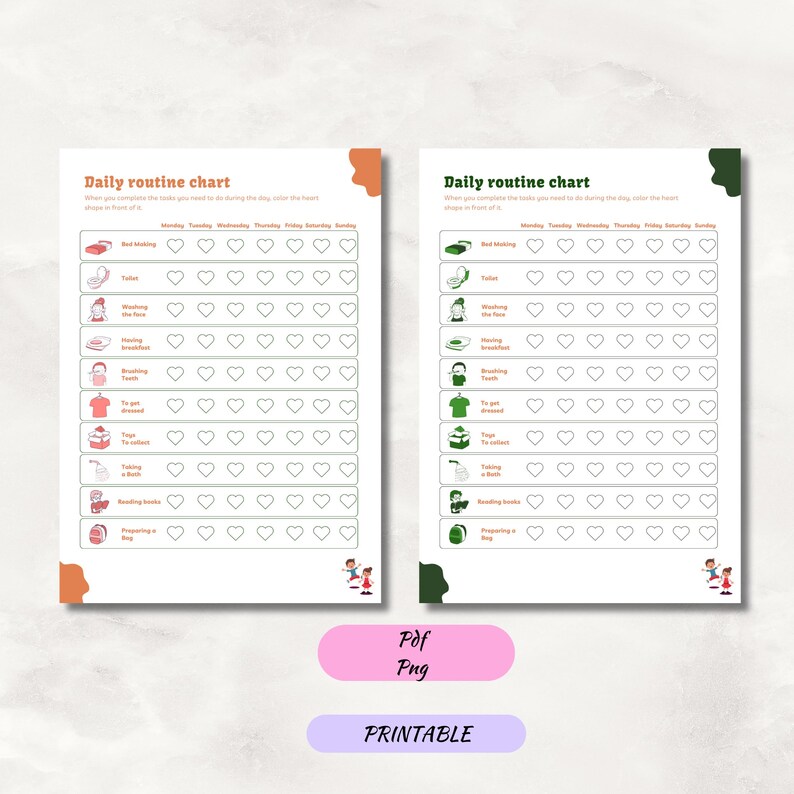 Daily Routine Chart for Kids, Printable Fun Habit Tracker in 4 Colors ...