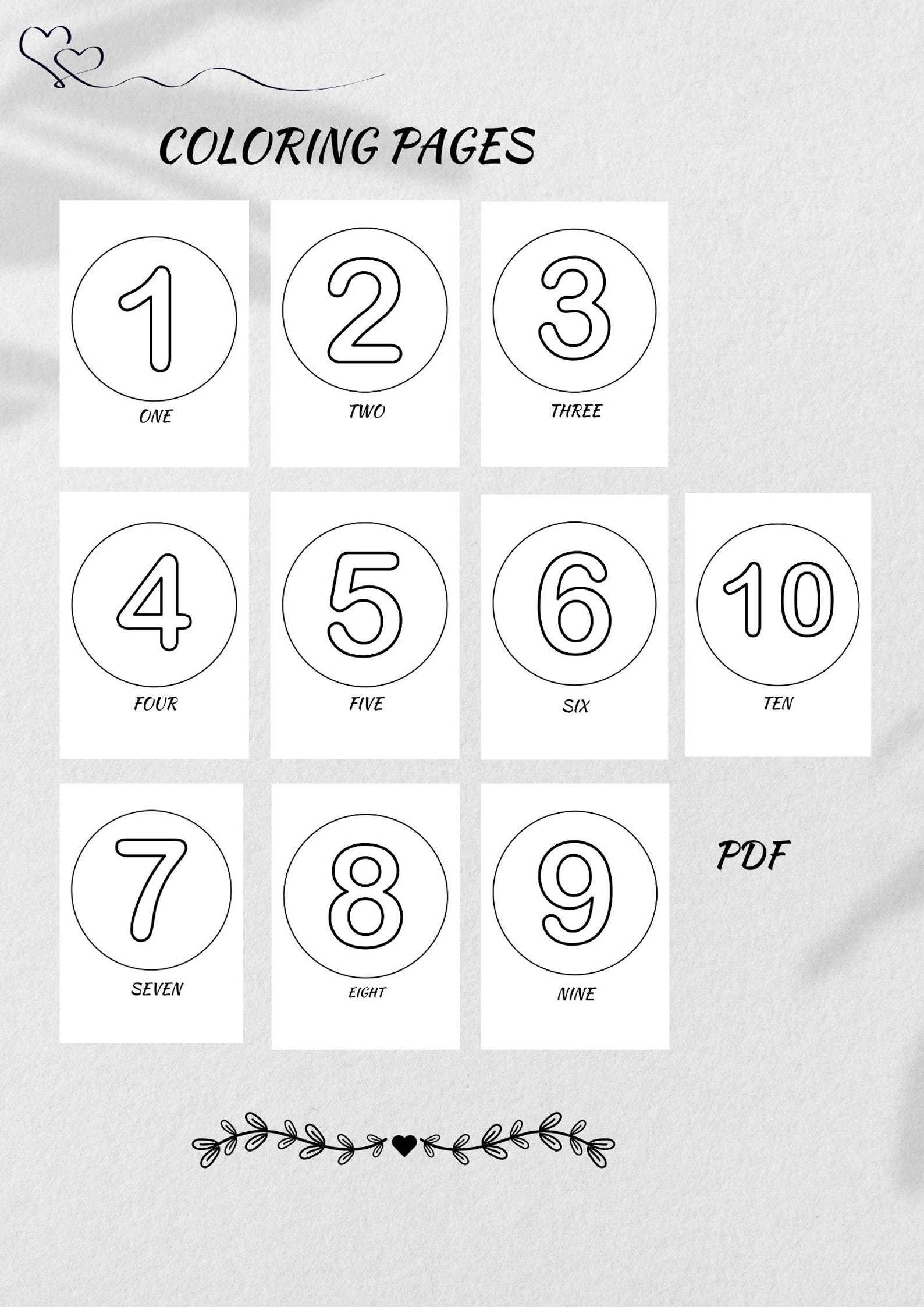 Coloring Pages for Kids, 20 Fun Number Coloring Pages, Digital Coloring ...