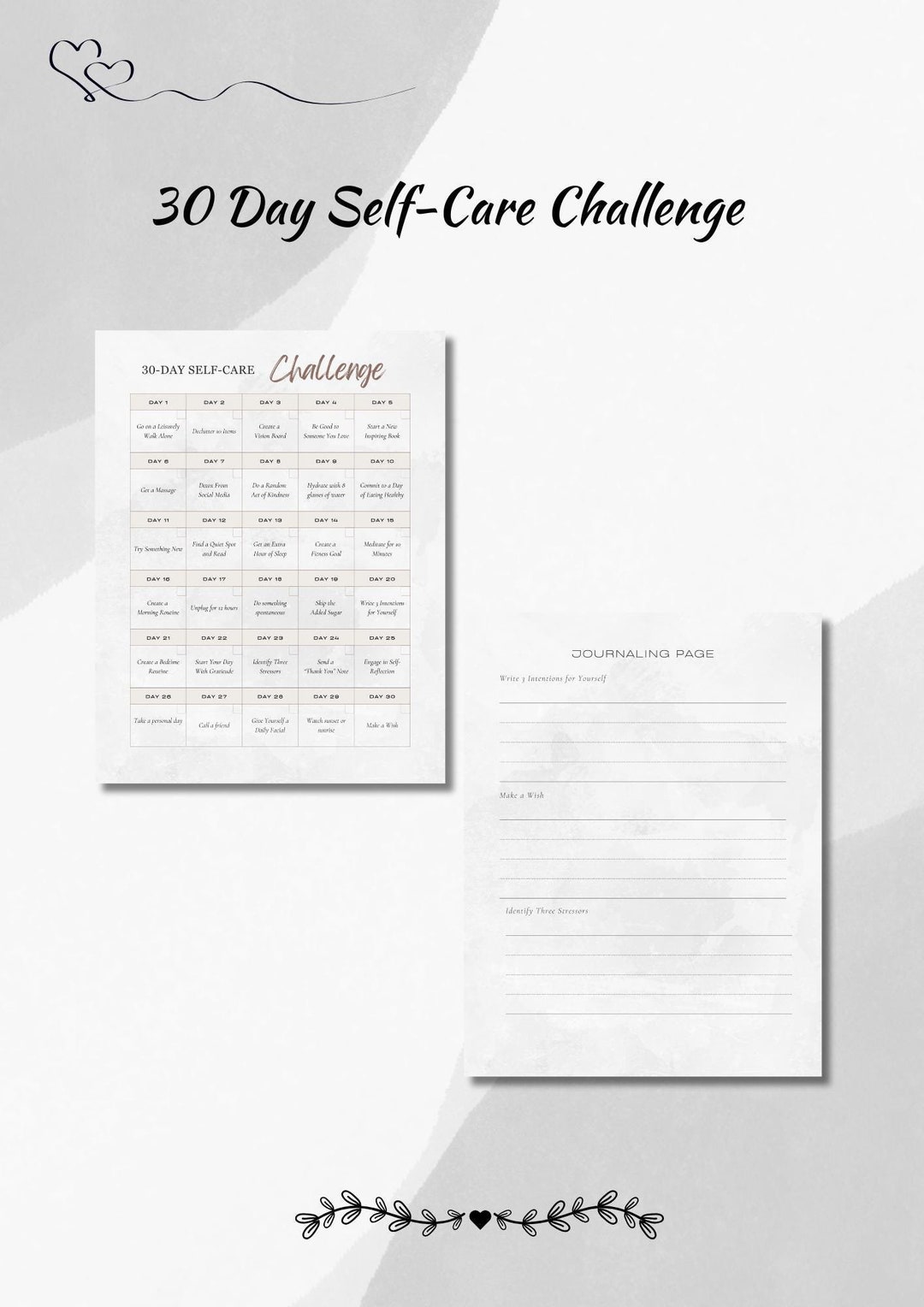 30 Day Self Care Challenge - Minimalist Printable Guide, A4, A5, Letter ...