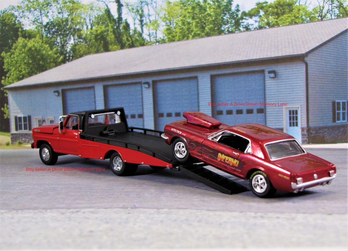1970 Ford F350 Ramp Tow Truck & 1965 1966 Mustang Car Hauler Vintage ...