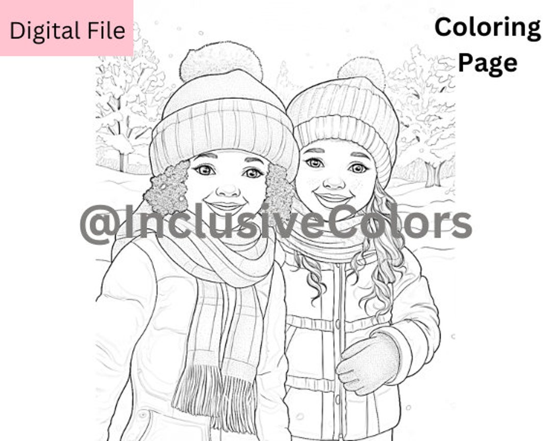 Biracial Girl - Coloring Page - Mixed Kids - Curly Hair - Winter ...
