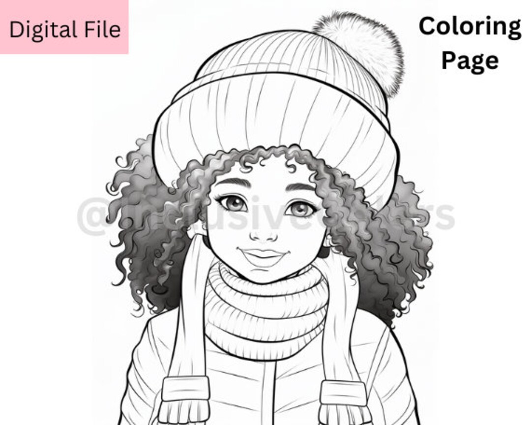 Biracial Girl - Coloring Page - Mixed Kids - Curly Hair - Winter ...