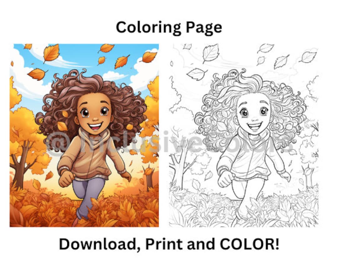 Biracial Girl Coloring Page Mixed Kids Curly Hair Fall 2 - Etsy