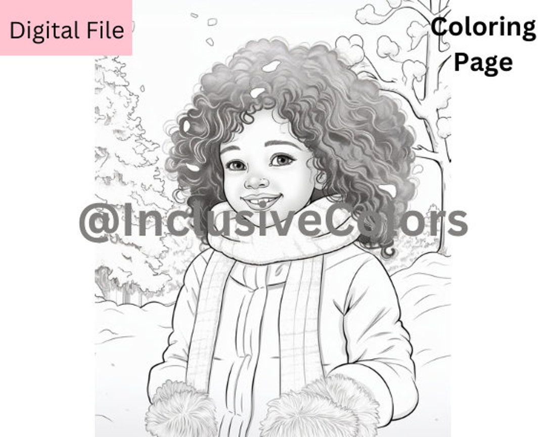 Biracial Girl - Coloring Page - Mixed Kids - Curly Hair - Winter ...