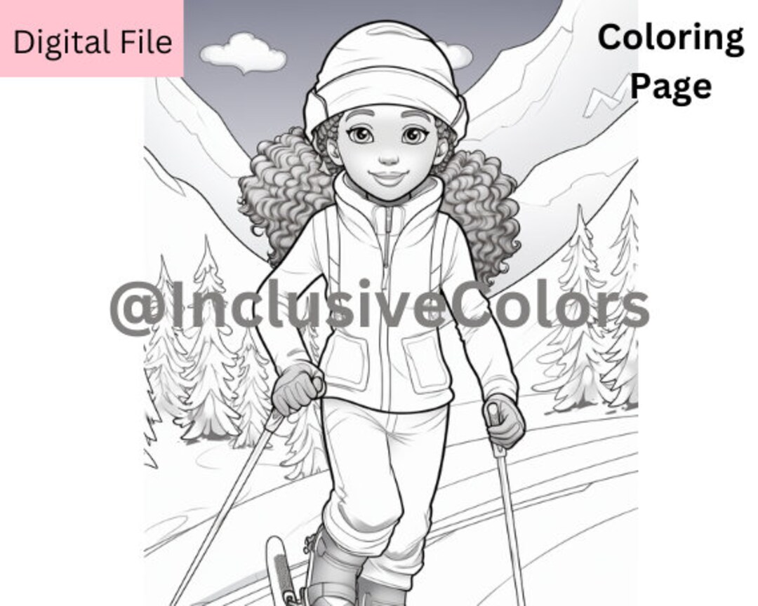 Biracial Girl - Coloring Page - Mixed Kids - Curly Hair - Winter ...