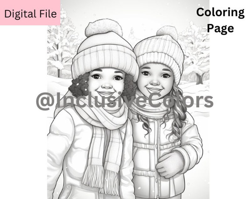 Biracial Girl - Coloring Page - Mixed Kids - Curly Hair - Winter ...