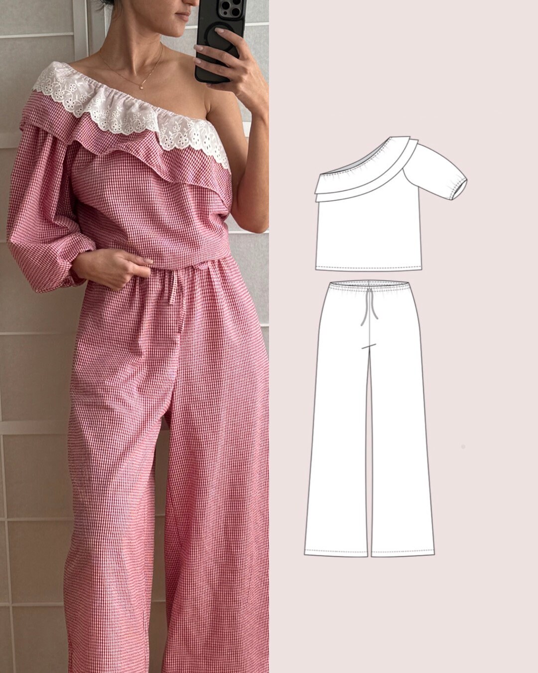 PDF Pattern One Sleeve Shoulder Top and Pants Summer Set Digital Sewing ...