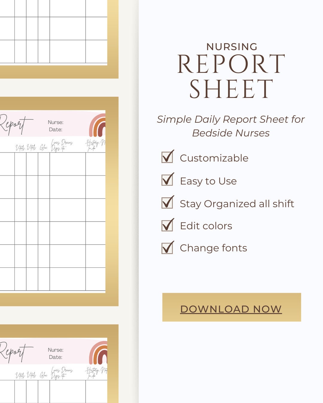 Simple Nurse Report Sheet - Etsy
