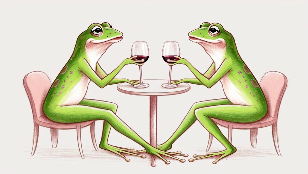 Digital Art Print – Two Frogs Drinking Wine - Etsy