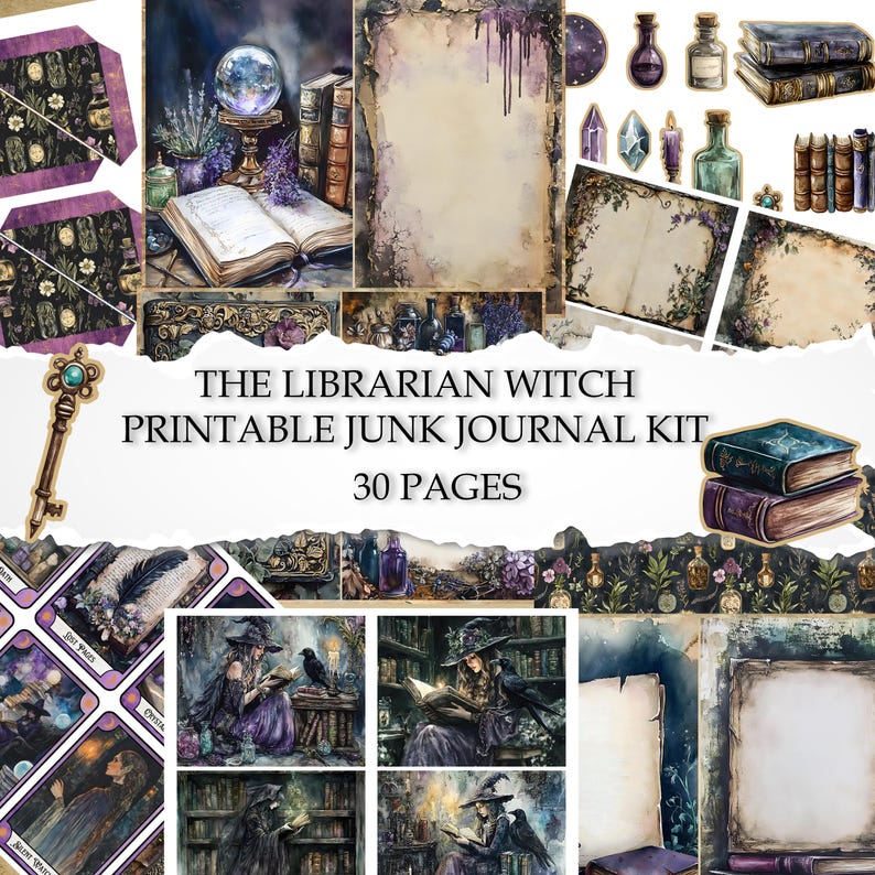 Librarian Witch Junk Journal Kit: Mystical Library Ephemera (digital ...