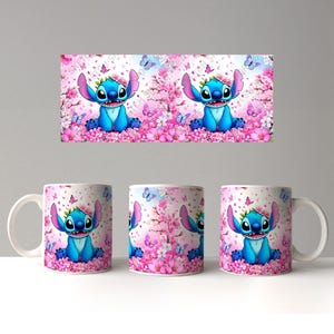 Stitch Mug Wrap Sublimation Template: Floral Cartoon Design (digital ...