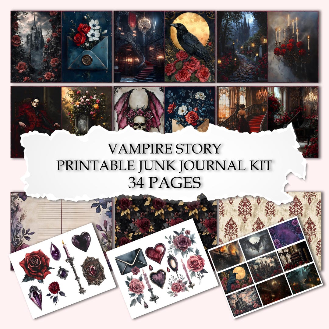 Vampire Story Junk Journal Printable Kit, Gothic-themed Digital ...