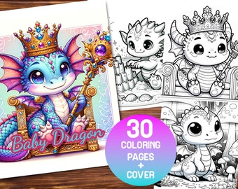 Baby Dragon Coloring Page Book, Fantasy Coloring, Adults Kids Instant ...