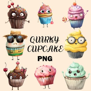 Quirky Cupcake PNG Clipart Bundle, Whimsical Cupcakes PNG, Funny ...