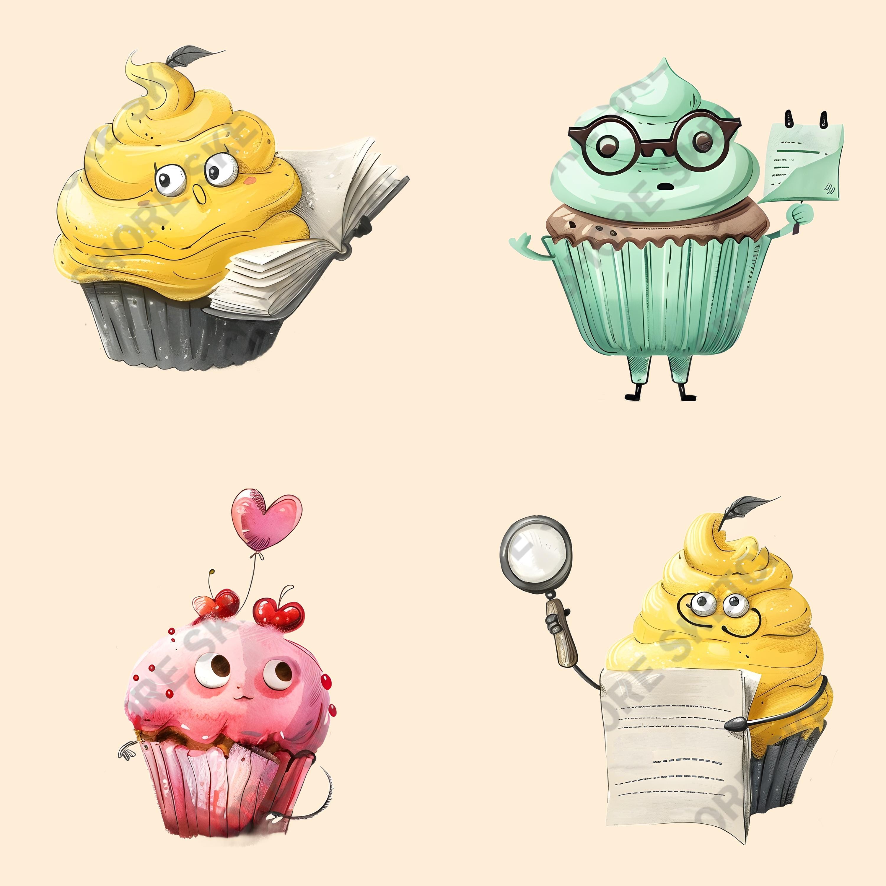 Quirky Cupcake PNG Clipart Bundle, Whimsical Cupcakes PNG, Funny ...