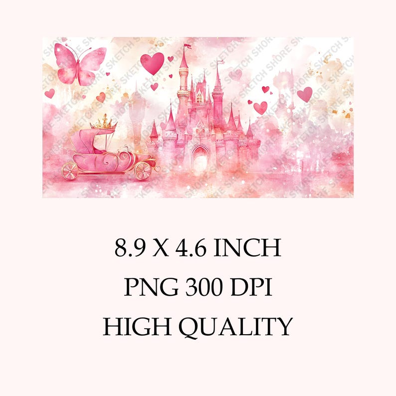 Watercolor Pink Castle Sippy Cup Wrap: Girly Sublimation Design (PNG ...