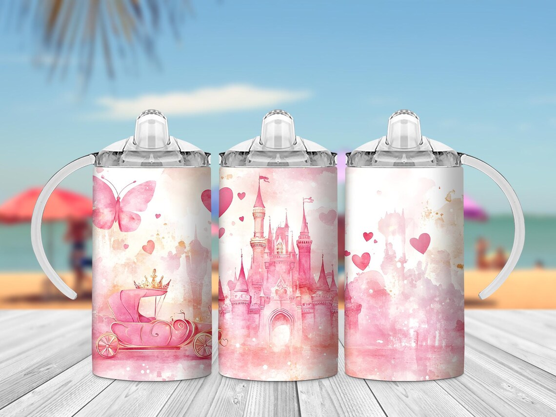 Watercolor Pink Castle Sippy Cup Wrap: Girly Sublimation Design (PNG ...