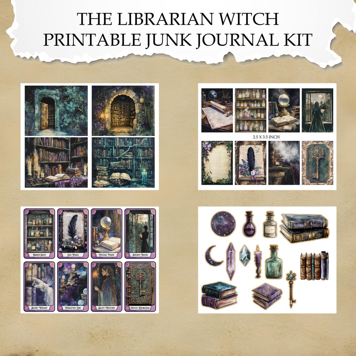 Librarian Witch Junk Journal Kit: Mystical Library Ephemera (digital ...