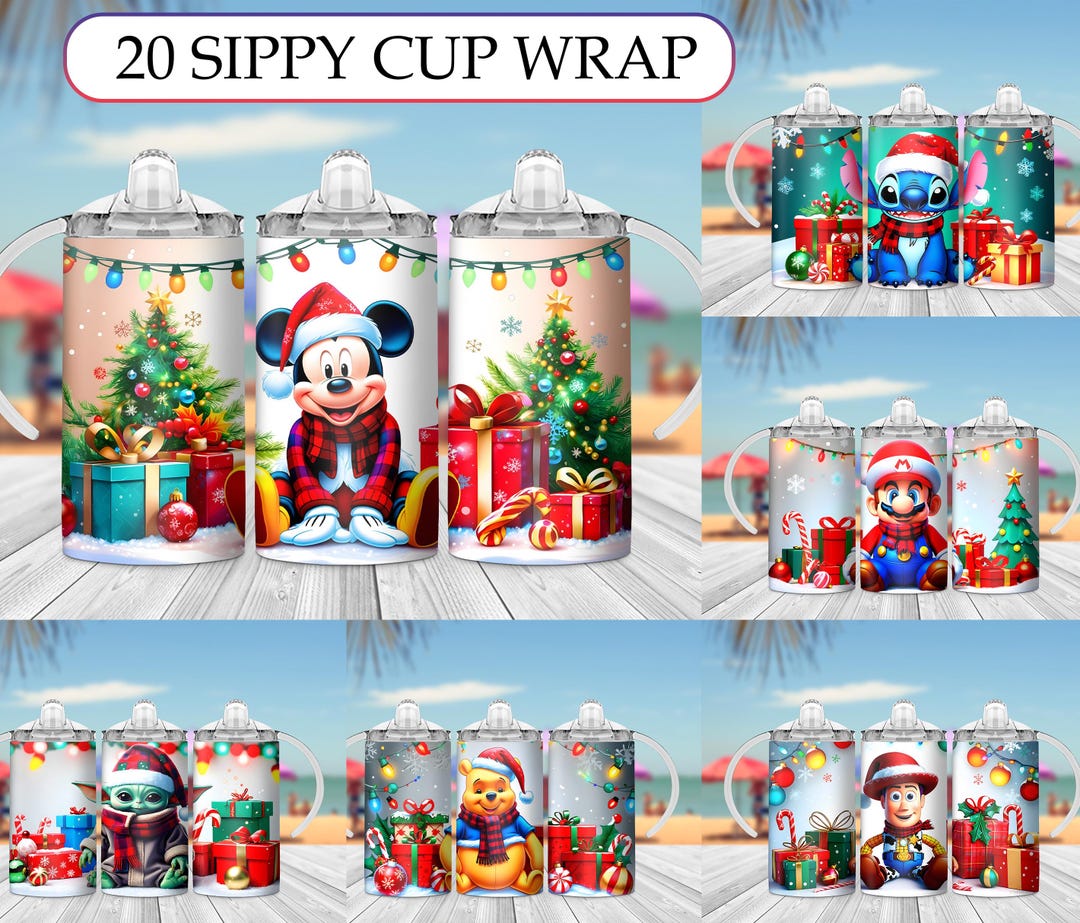 Cartoon Christmas Sippy Cup Wrap Bundle: 12oz Sublimation Design ...