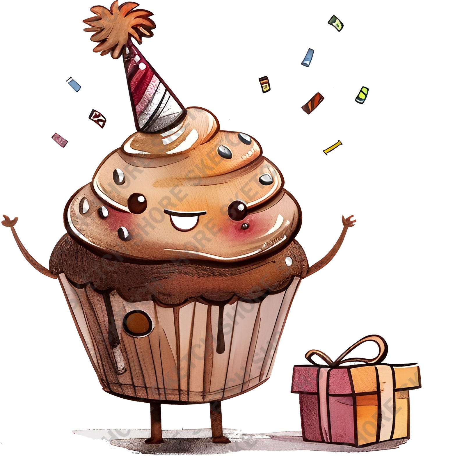 Quirky Cupcake PNG Clipart Bundle: Whimsical Birthday Graphics (digital ...