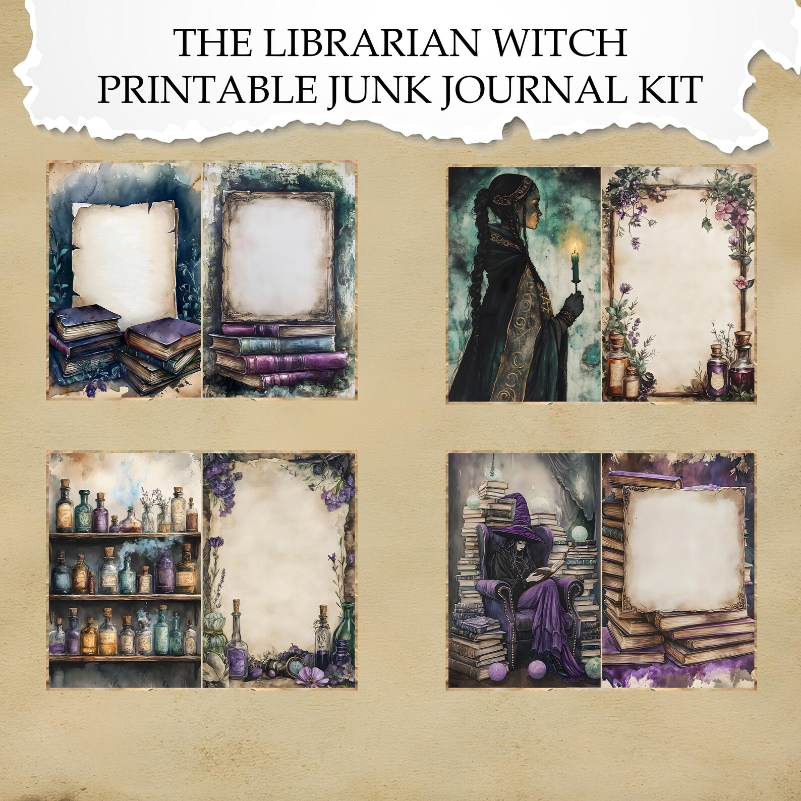 Librarian Witch Junk Journal Kit: Mystical Library Ephemera (digital ...