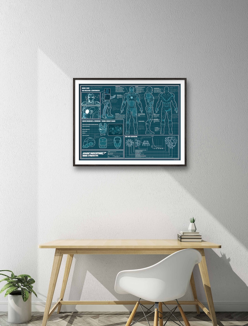 Ironman Mark III Suit - (deep Teal) Blueprint DIGITAL POSTER (size ...