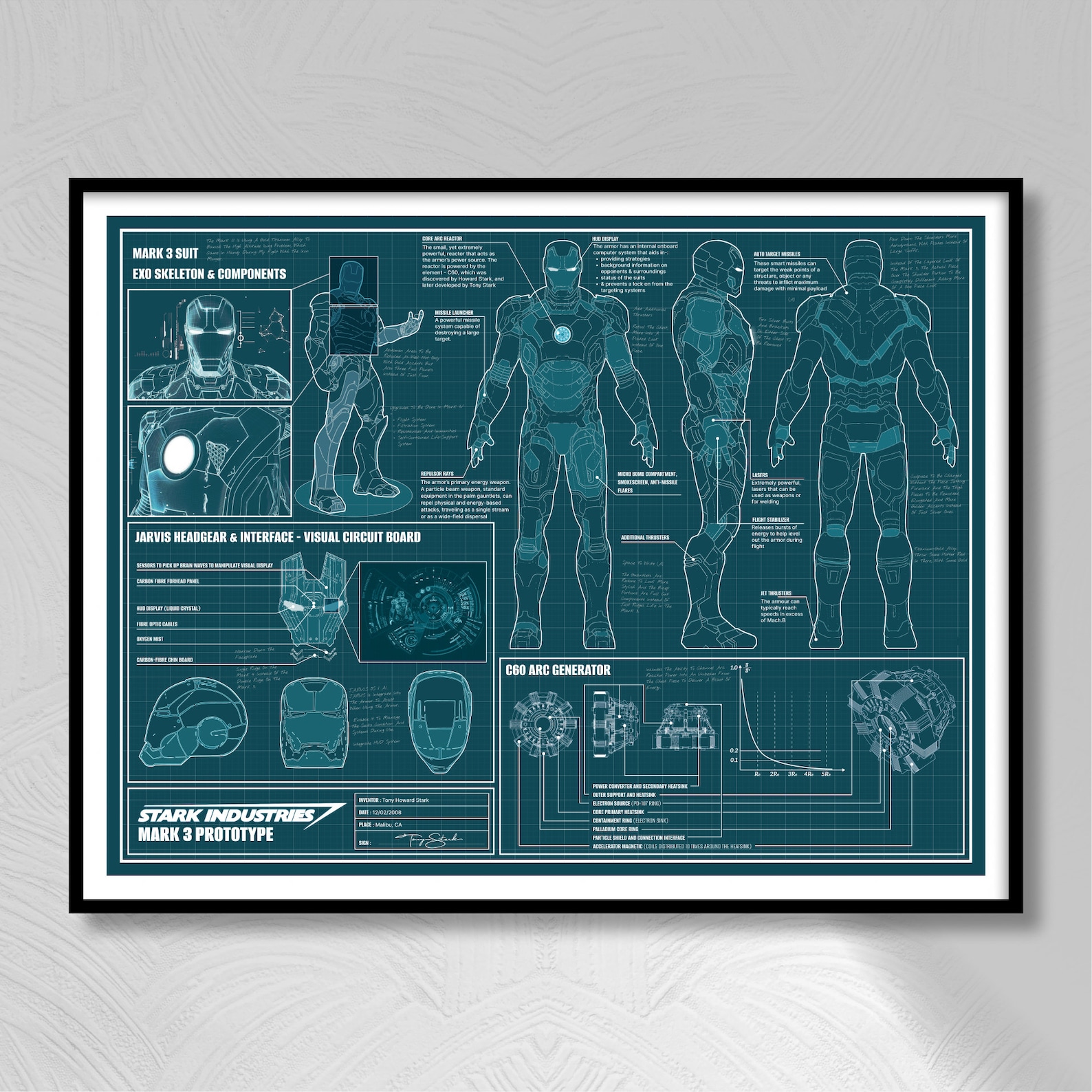 Ironman Mark III Suit - (deep Teal) Blueprint DIGITAL POSTER (size ...