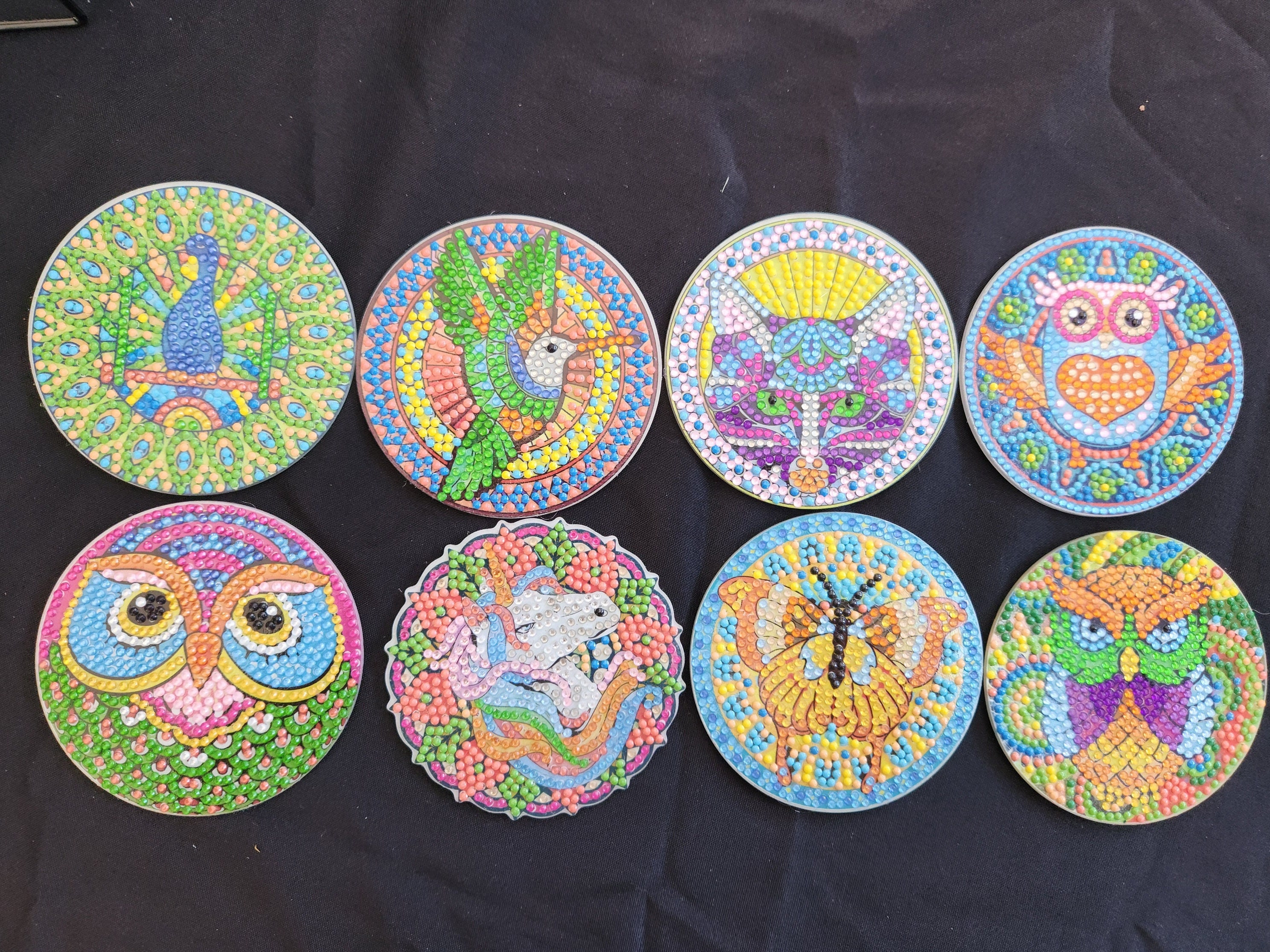 Colorful Critters Diamond Art Coaster Finished Product. Set of 8 Holder ...