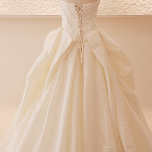 Basque Waist Wedding Dress Chapel Train Beige Taffeta Full Bridal ...