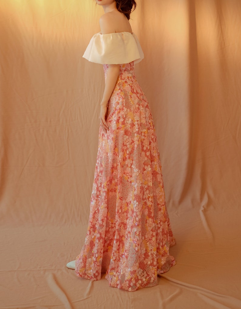 Pink Shadow off the Shoulder Prom Dress Sequins Shinning Blush Coral ...