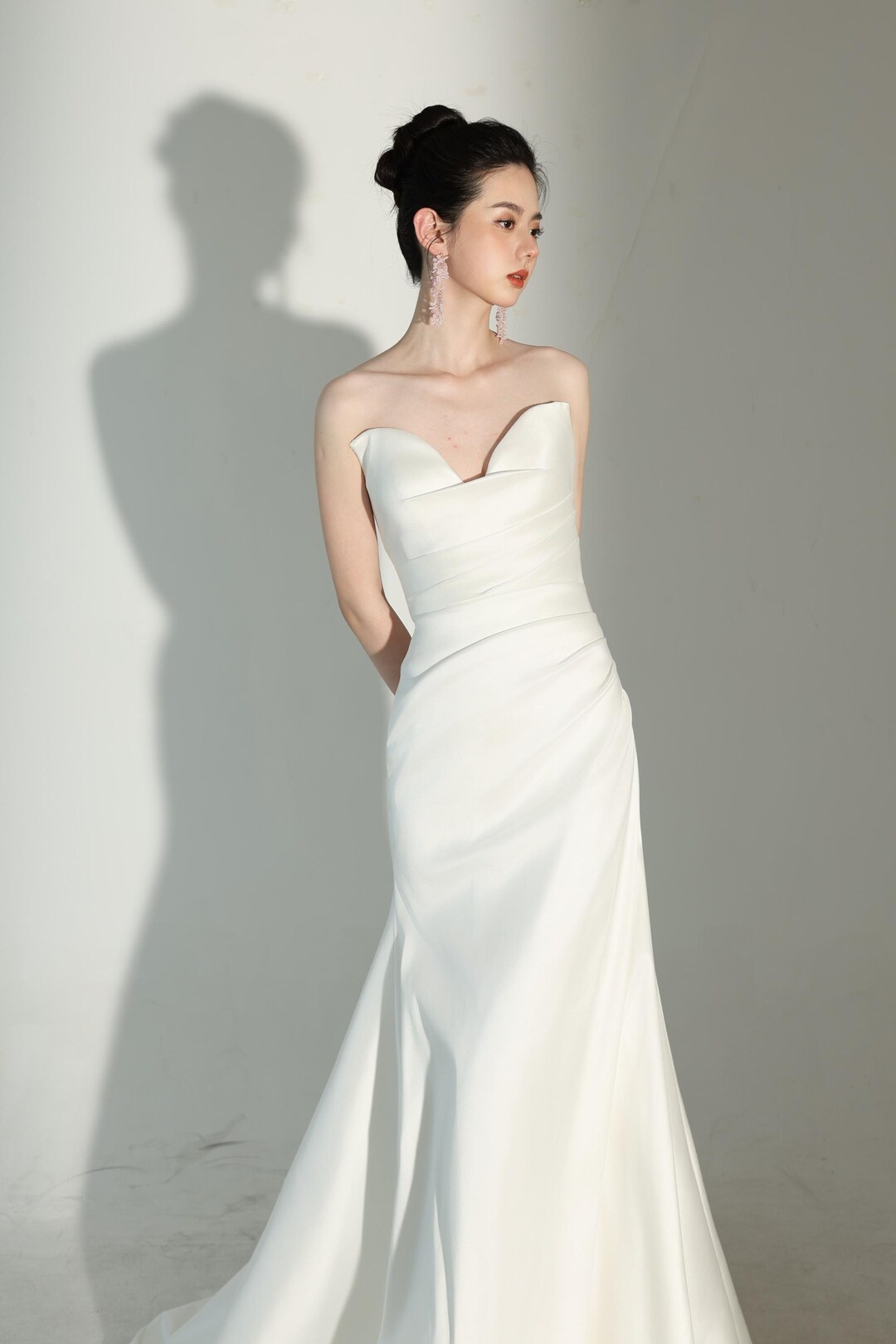 Deep Sweetheart Neck Wedding Dress Gown Ivory Mikado Mermaid Bridal ...