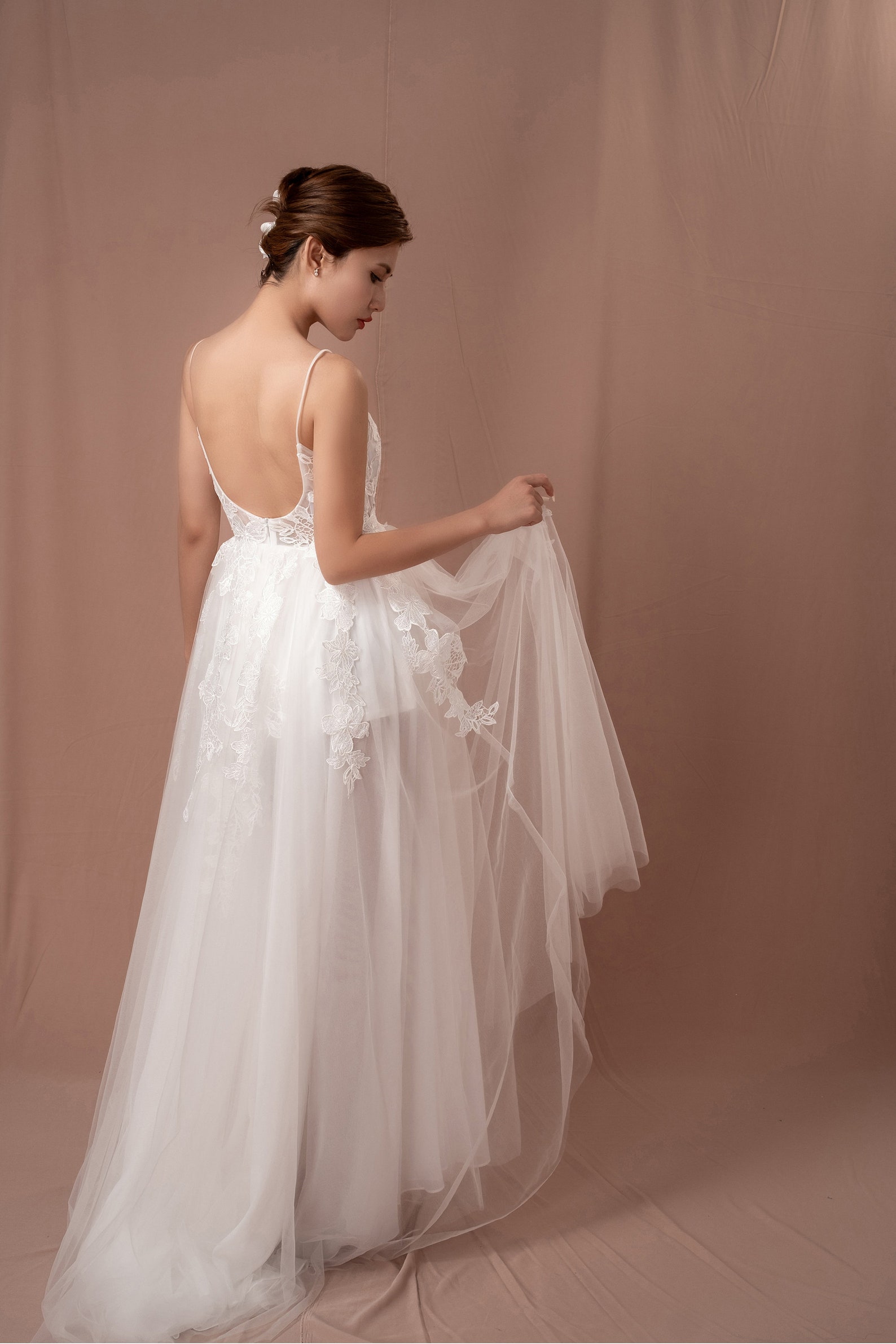 Beach Wedding Dress Spagetti Straps V Neck Low Back Split A-line Bridal ...