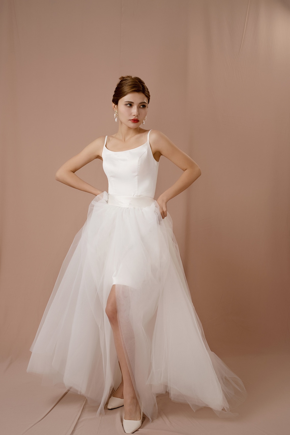 Ivory Tulle Train Overskirt, Detachable Tulle Skirt, Wedding Dress ...
