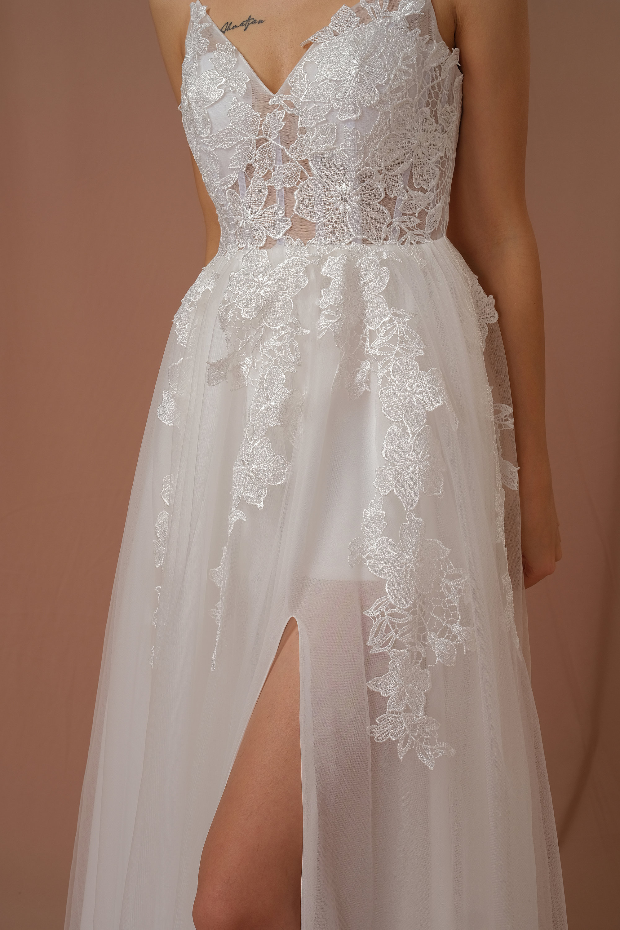 Beach Wedding Dress Spagetti Straps V Neck Low Back Split A-line Bridal ...