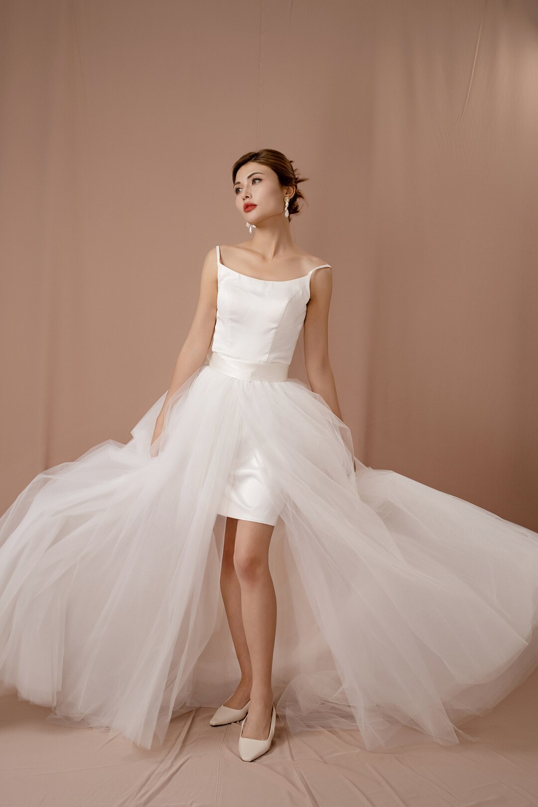Ivory Tulle Train Overskirt, Detachable Tulle Skirt, Wedding Dress ...