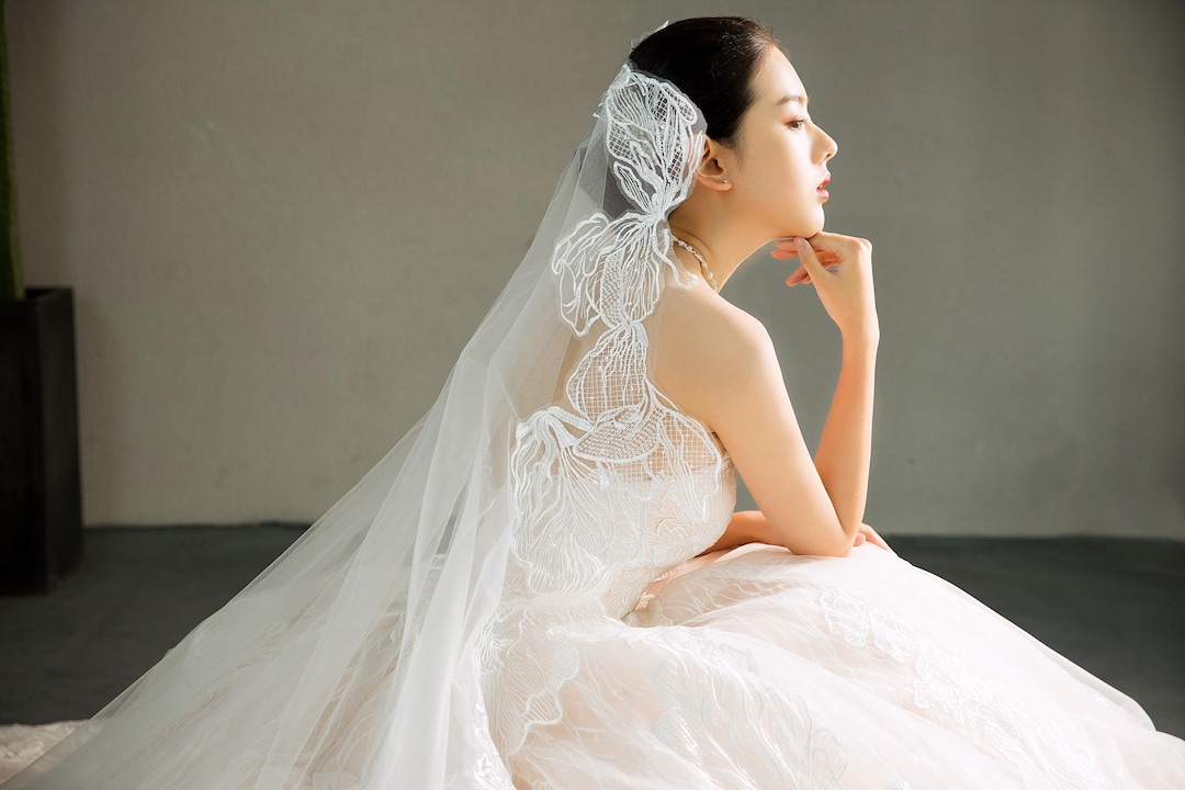 Vintage Vibe Lace Veil for Wedding, Ivory Lace Tulle Bridal Veils ...