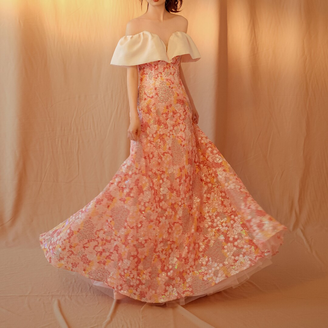 Pink Shadow off the Shoulder Prom Dress Sequins Shinning Blush Coral ...
