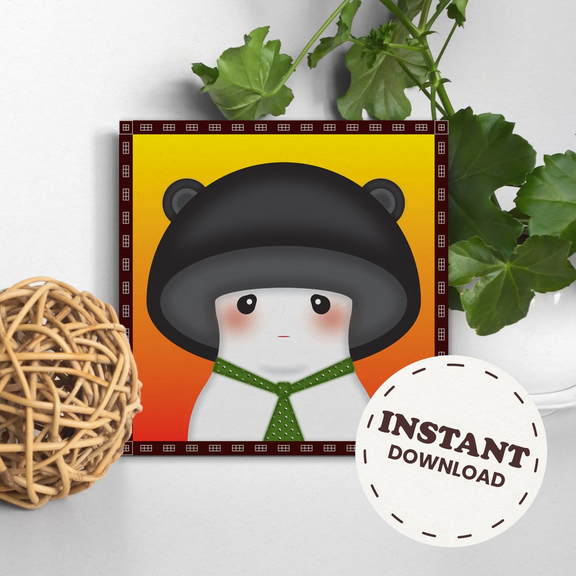 Panda Grib Greeting Card Prints Digital Greeting Cards Download Cute ...