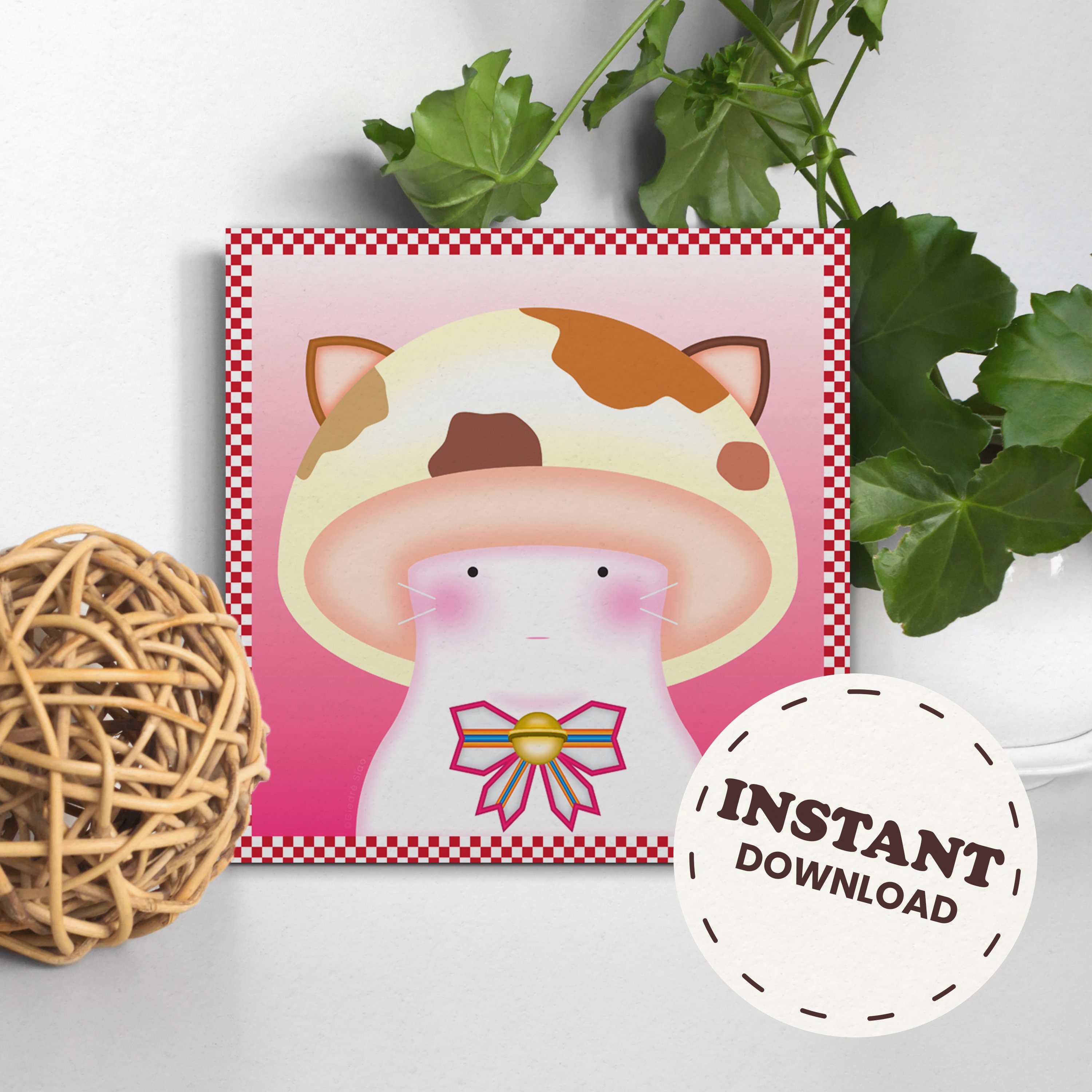 Neko Grib Greeting Card Prints Digital Greeting Cards Download Cute ...