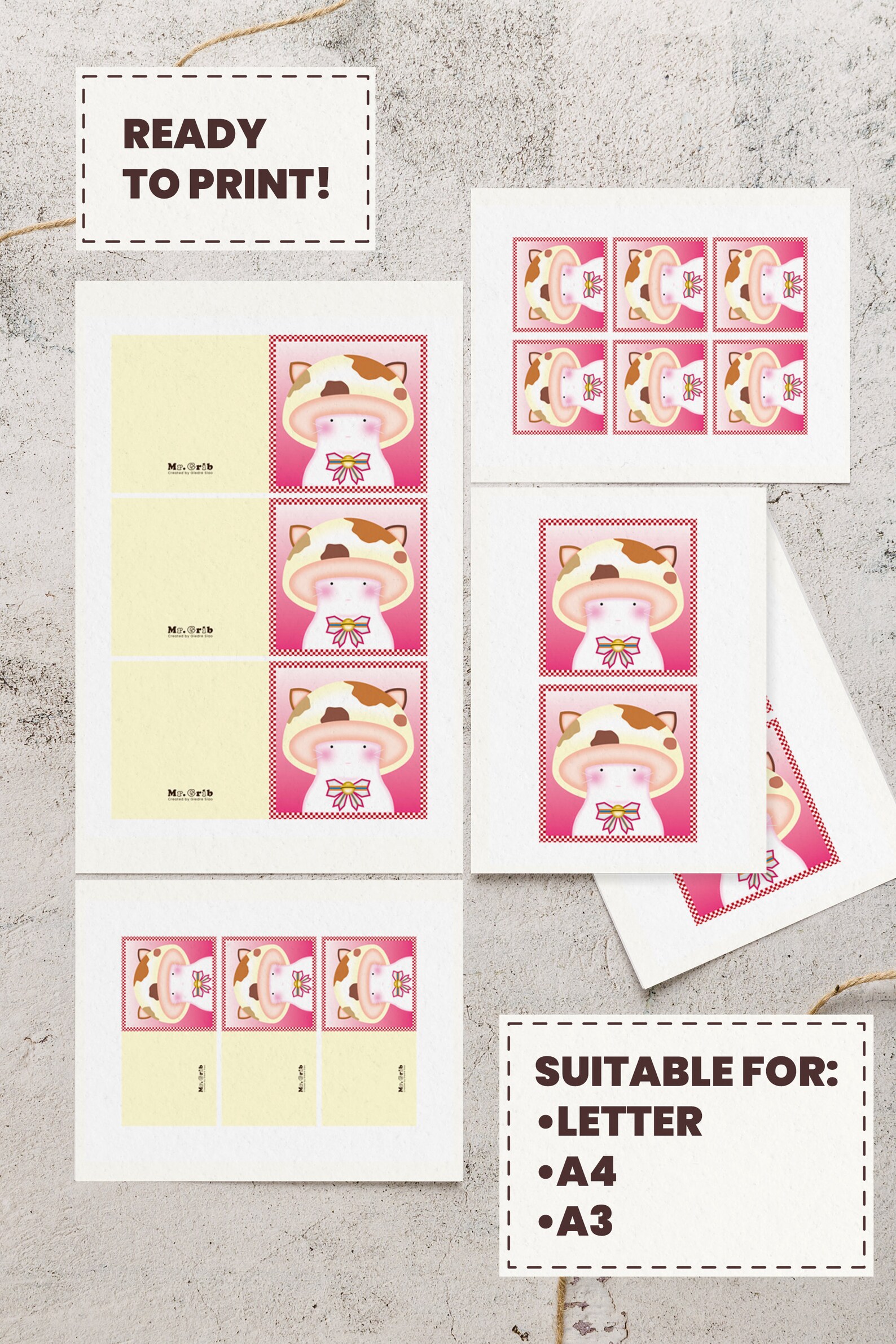 Neko Grib Greeting Card Prints Digital Greeting Cards Download Cute ...