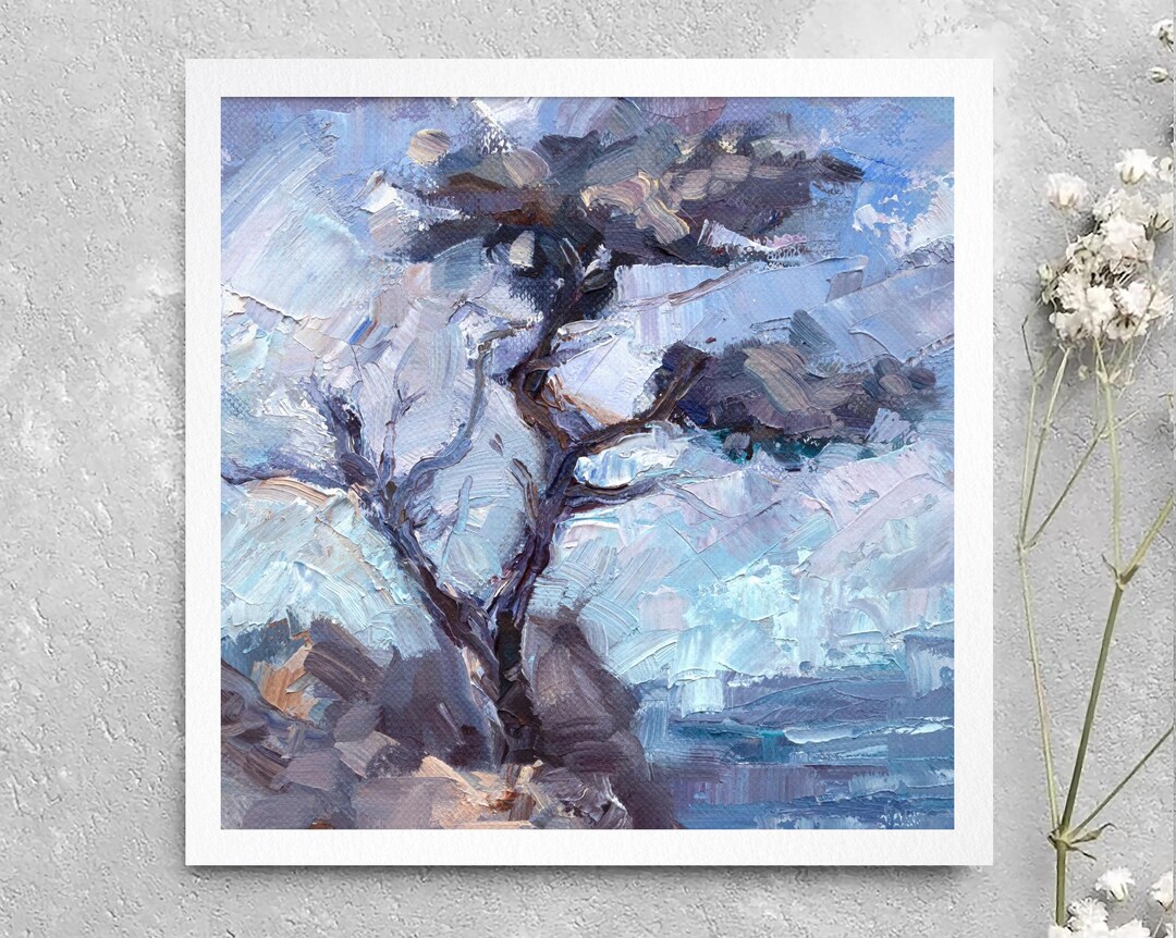 Art Print of Lone Cypress Tree Oil Painting, Impasto California ...