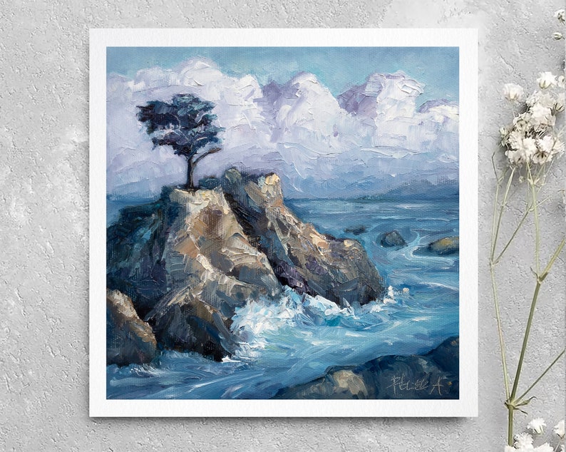 Art Print of Lone Cypress Oil Painting, Impasto California Seascape ...