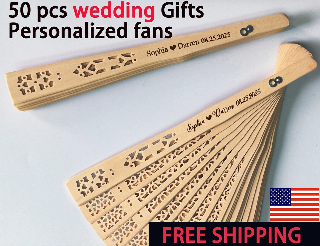 50pcs Bulk Personalized Wedding Fans, Rustic Wedding Fan, Sandalwood ...