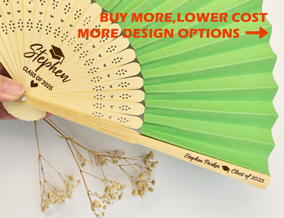 Bulk Graduation Fans Fabric Green Hand Fans Personalized Graduation ...