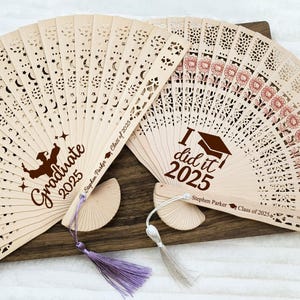 Bulk Sandalwood Graduation Fans With Tassel / Personalized Wooden Fan ...
