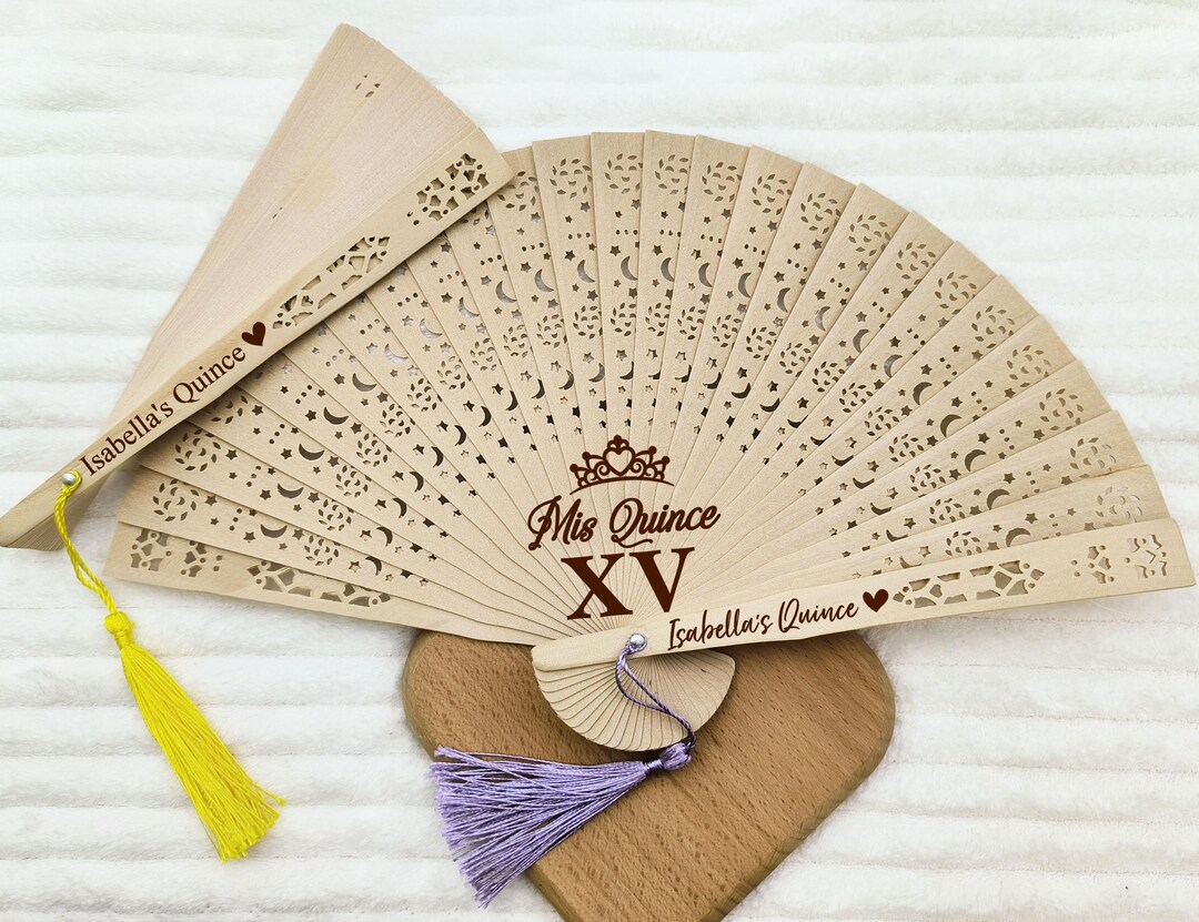 XV Mis Quince Favors Wood Fan in Bulk, Quinceañera Hand Fans With ...