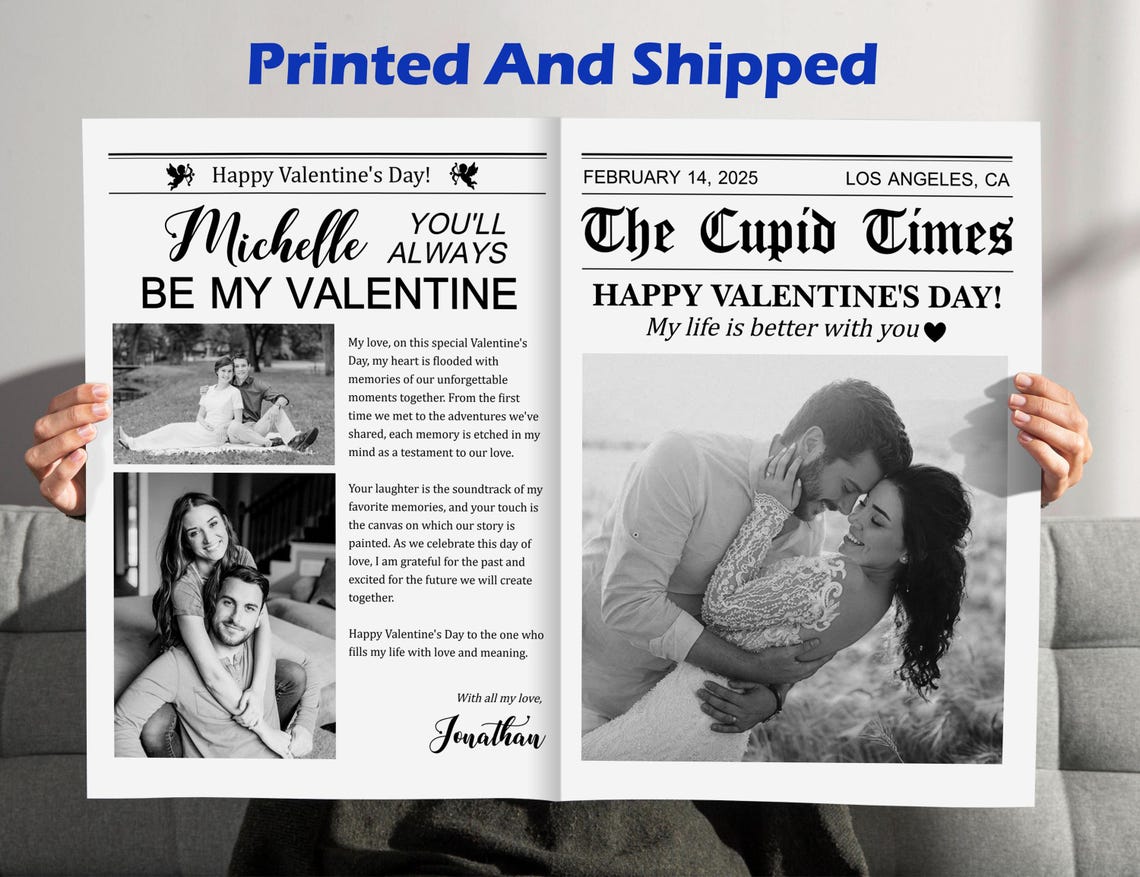 CUSTOM Large Newspaper Printed and Shipped/personalized Valentines Day ...